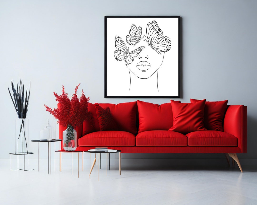 Minimalist Face Outline Wall Art - Home Decor - Modern Black and White ...