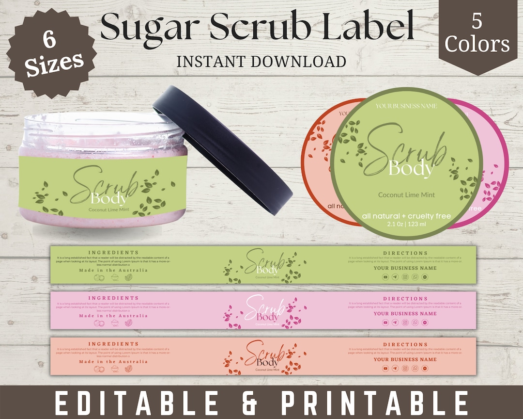 Sugar Scrub Label Cosmetic Labels Bath Jar Scrub Label Skincare Label Body Product Label