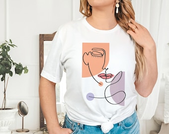 Face Line Art T-shirt, Abstract Woman Face Line Art T-shirt, Women T ...