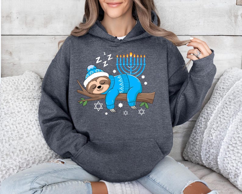 Hanukkah Sloth Jewish Chanukah Sleeping Hanukkah Sweatshirt, Menorah ...