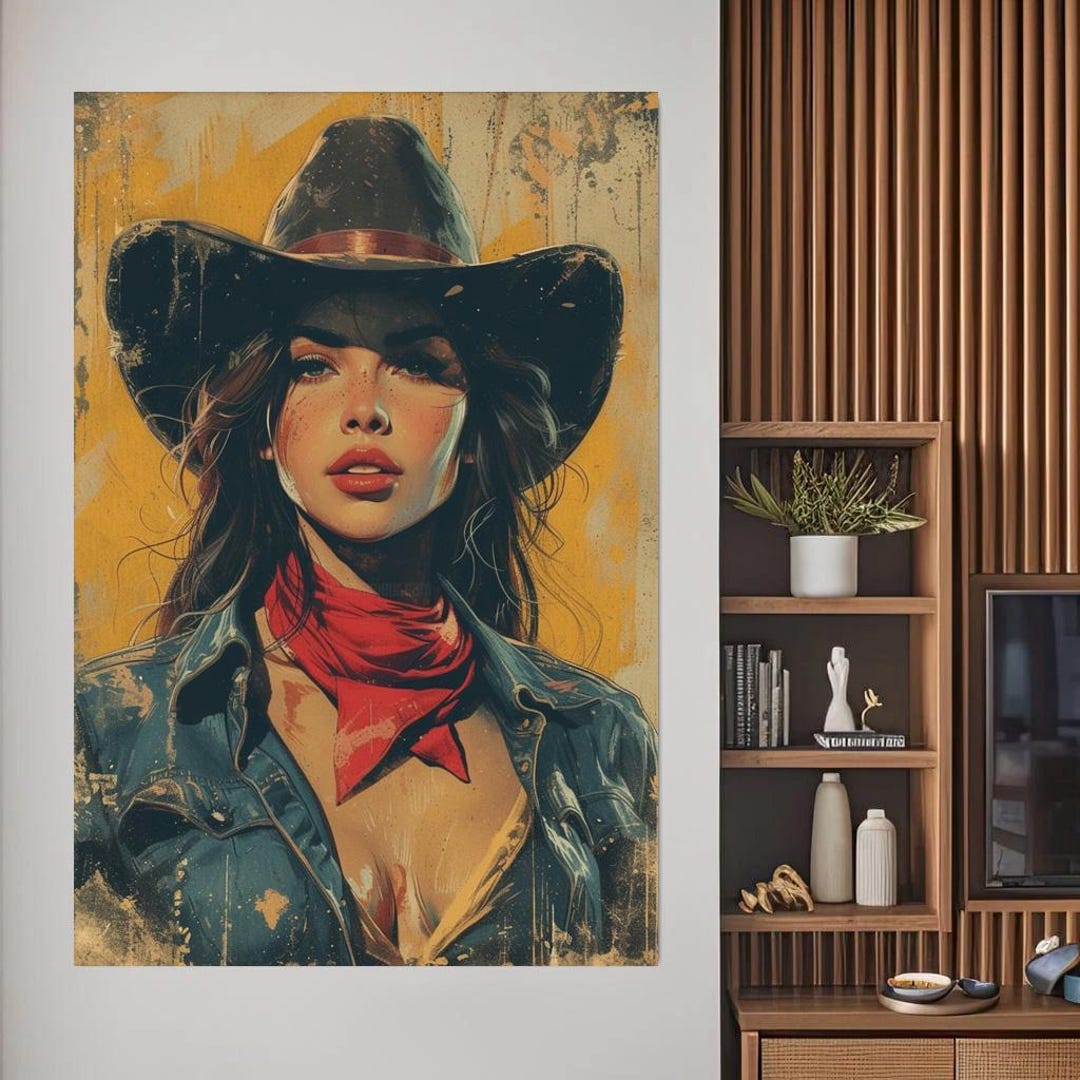 Cowgirl Art Print Vintage Poster the Portrait Painting of the Cowgirl ...