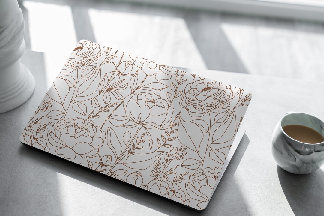 Floral Outline Laptop Skin, Laptop Cover, Laptop Skins, Removable ...