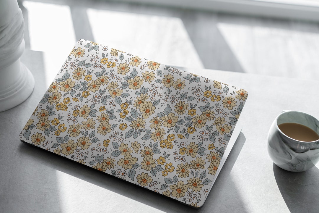 Yellow Floral Laptop Skin, Laptop Cover, Laptop Skins, Removable Laptop ...