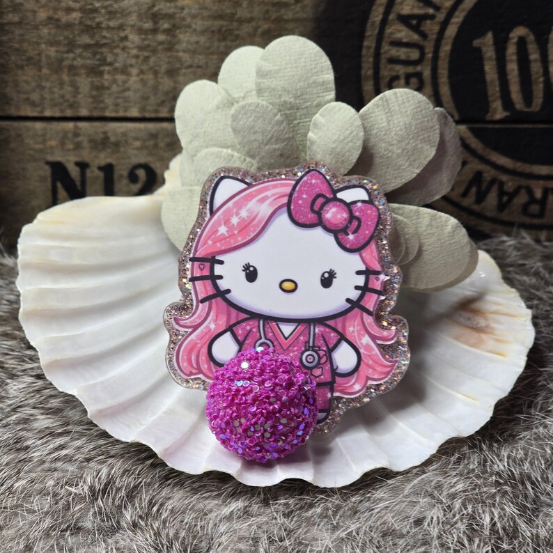 Kitty Pink Nurse Medical Office Badge Reel - Etsy