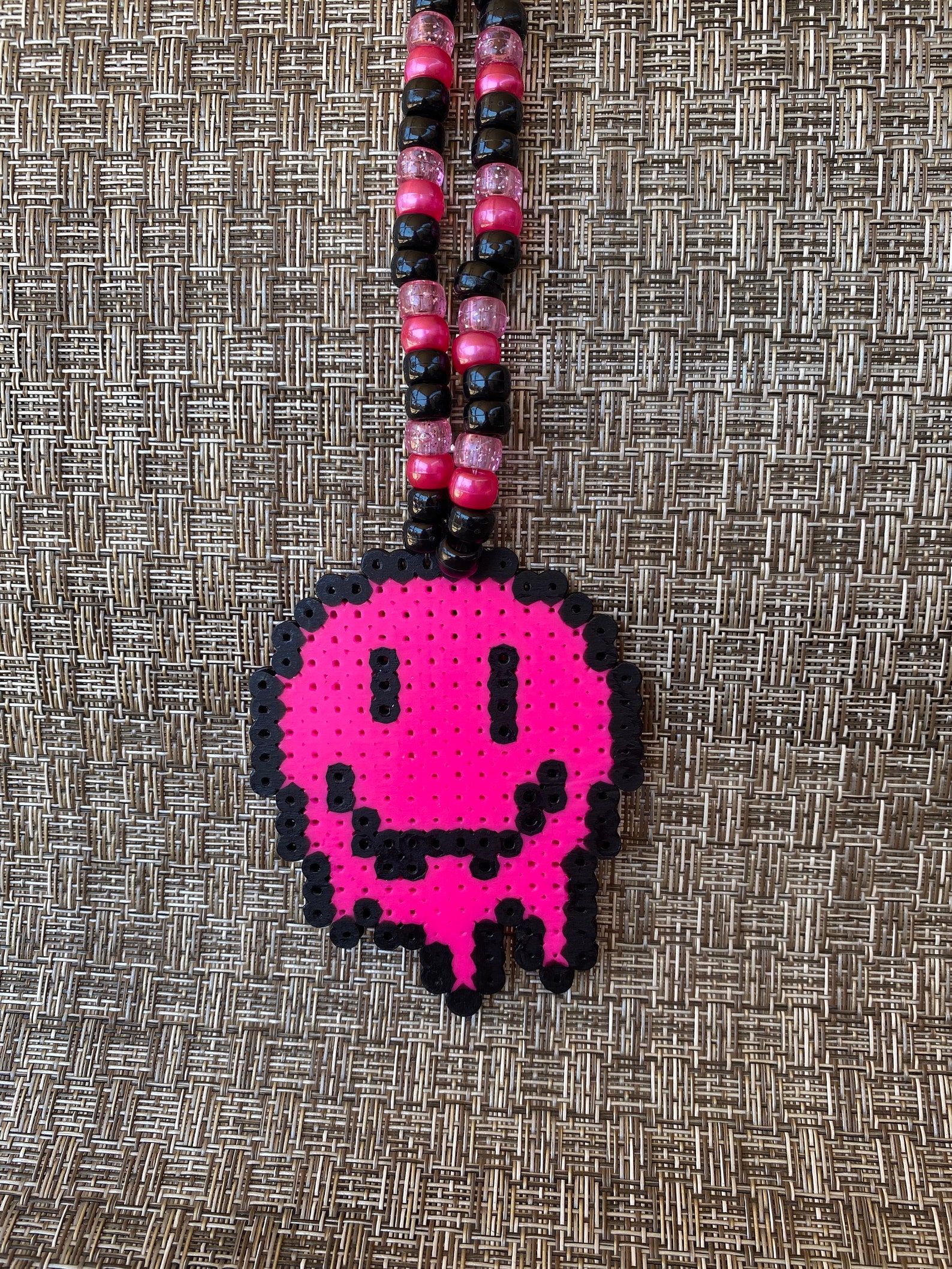 Melted Trippy Smiley Face Perler Kandi Necklace - Etsy