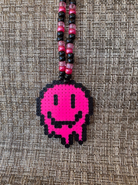 Melted Trippy Smiley Face Perler Kandi Necklace - Etsy
