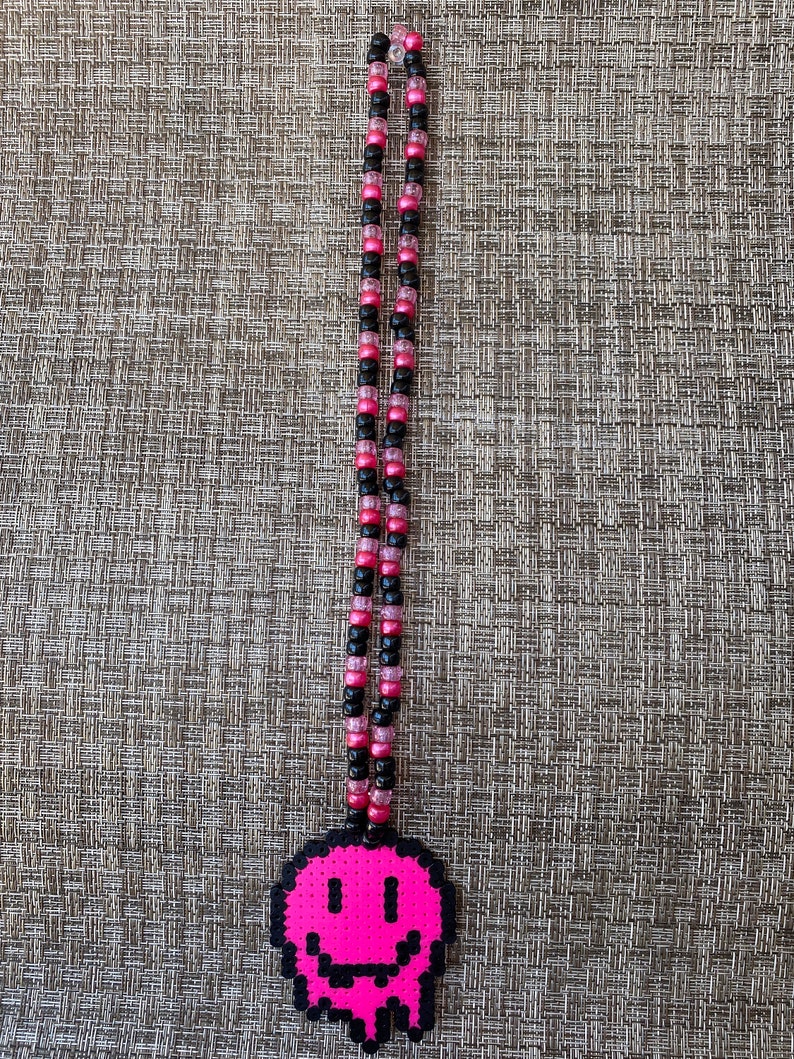 Melted Trippy Smiley Face Perler Kandi Necklace - Etsy