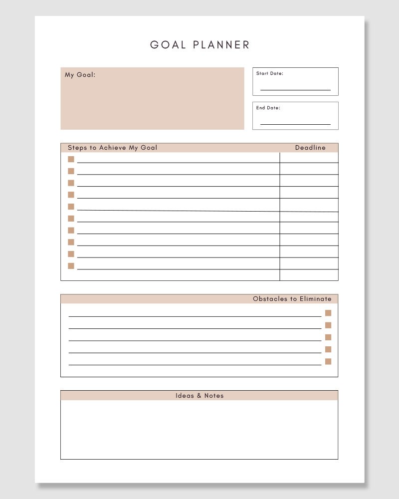 Printable Goal Planner PDF, PDF Digital Dowload, A4 US Letter Size - Etsy