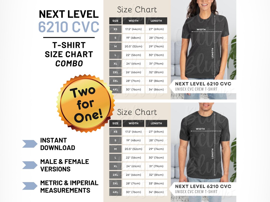 Next Level 6210 CVC Size Chart | Metric and US Imperial Tshirt Sizing ...