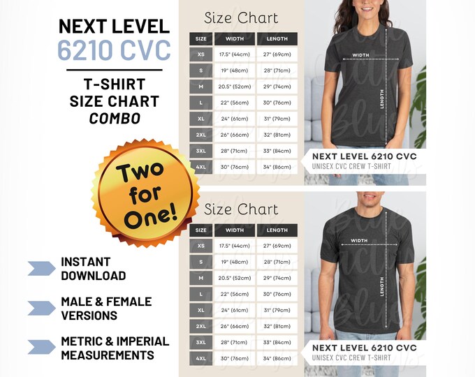 Next Level 6210 CVC Size Chart | Metric and US Imperial Tshirt Sizing ...