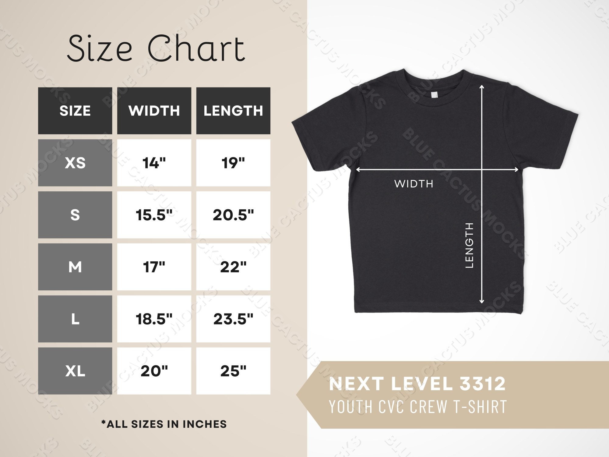 Next Level 3312 Size Chart, T-shirt Sizing Guide for Youth CVC Crew Tee ...