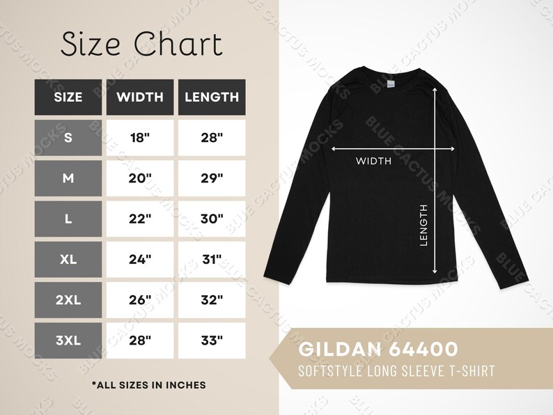 Gildan 64400 Size Chart Sizing Guide for Softstyle Long - Etsy Hong Kong