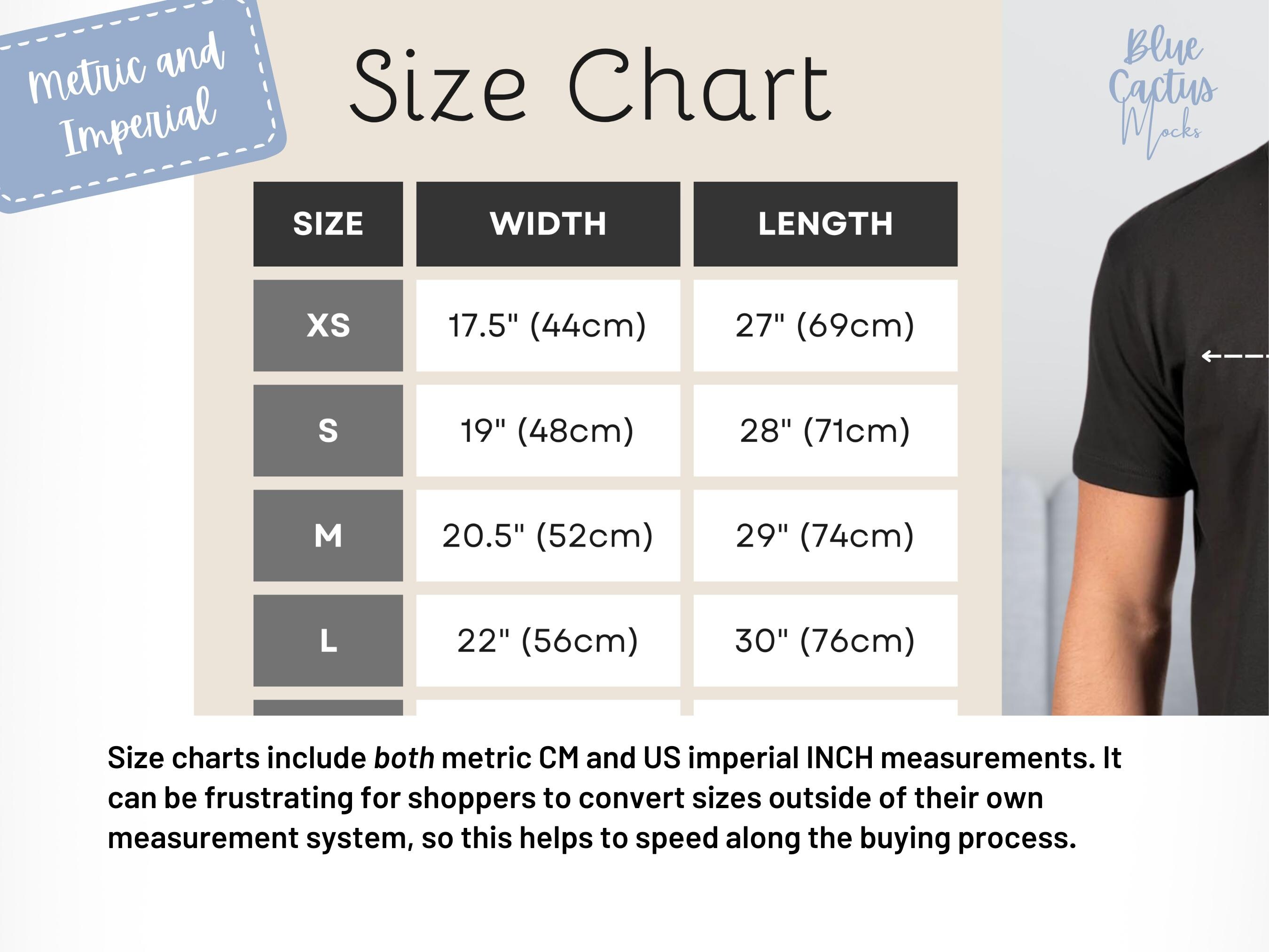 Next Level 6210 CVC Size Chart | Metric and US Imperial Tshirt Sizing ...