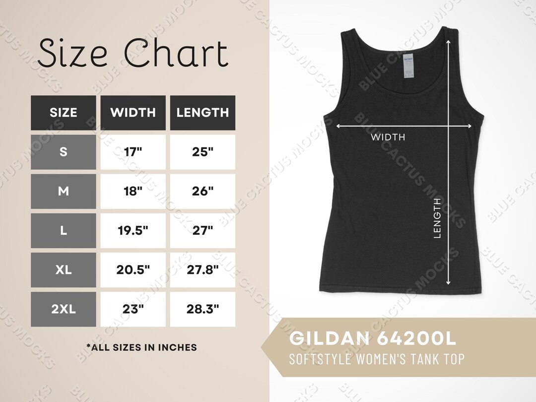 Gildan 64200L Size Chart, Sizing Guide for Softstyle Womens Tank Top ...