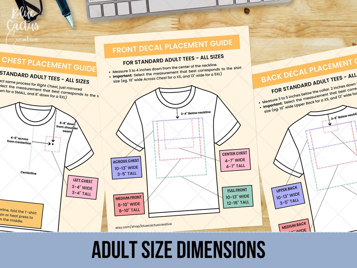 T-shirt Vinyl Placement Guide | HTV Decal Tshirt Size Chart | Cricut ...