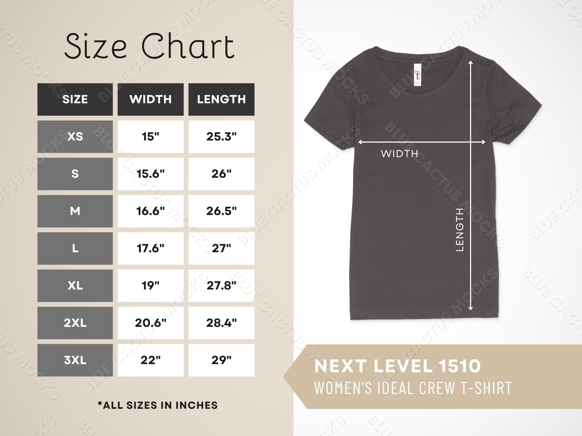 Next Level 1510 Size Chart, T-shirt Sizing Guide for Womens Ideal Crew ...