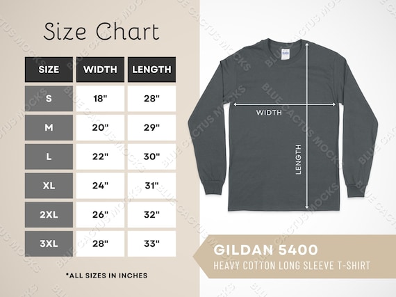 Gildan 5400 Size Chart Sizing Guide for Heavy Cotton Long - Etsy