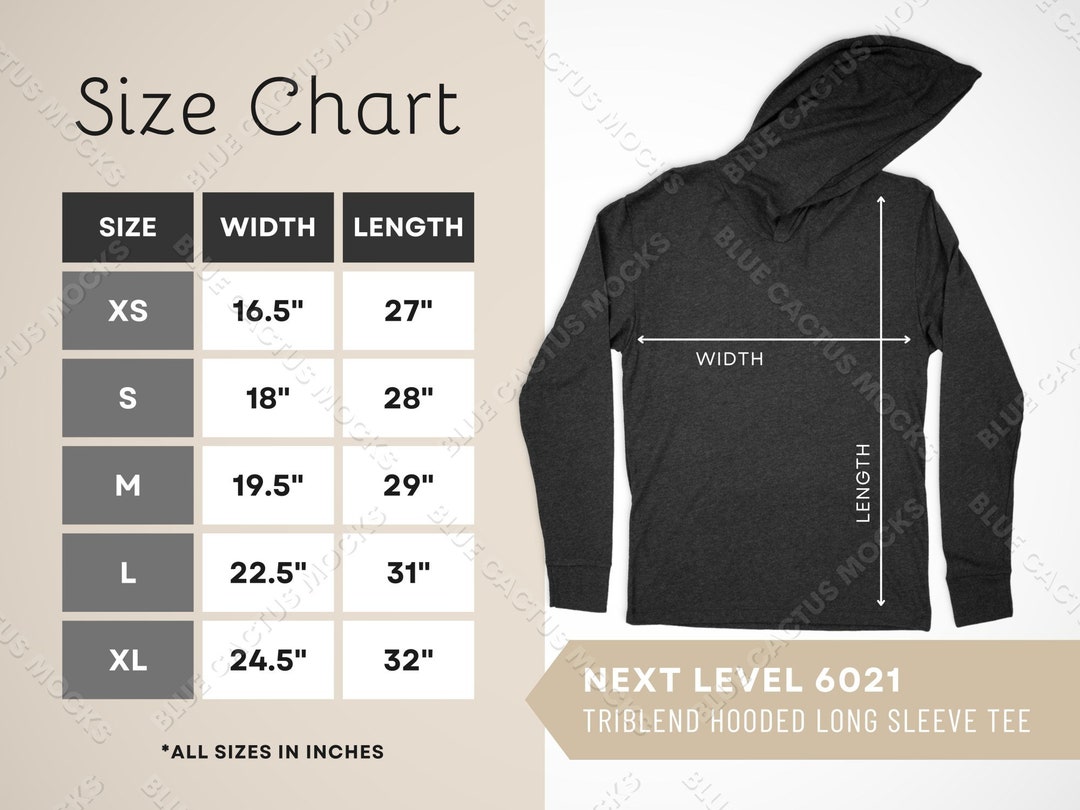 Next Level 6021 Size Chart Sizing Guide for Unisex Triblend - Etsy
