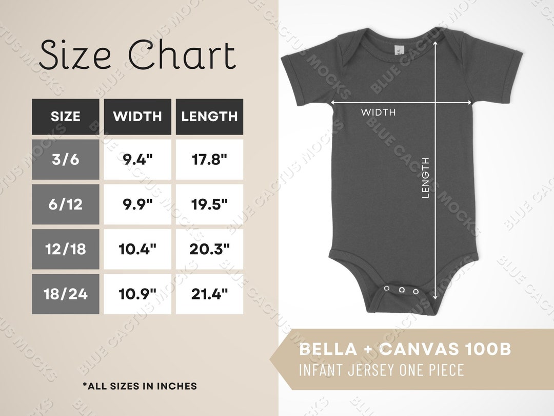 Bella Canvas 100B Size Chart, Sizing Guide for Infant Jersey One Piece ...