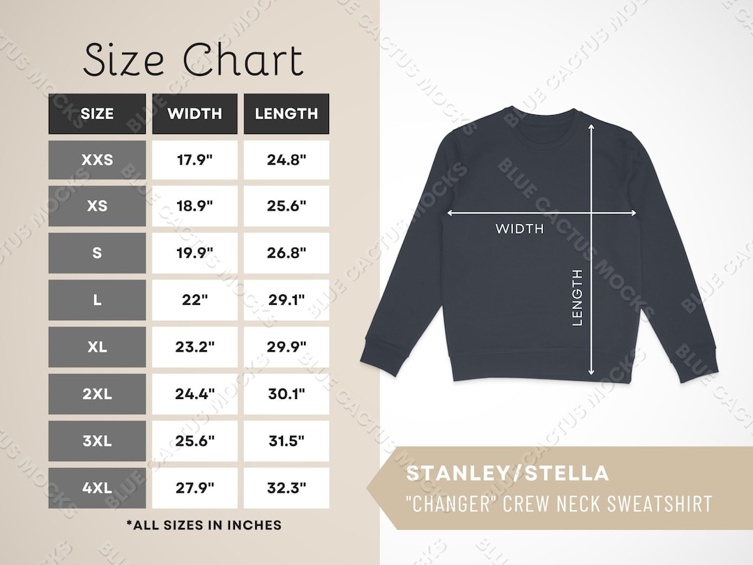 Stanley Stella Changer Size Chart, Sizing Guide for Crew Neck ...