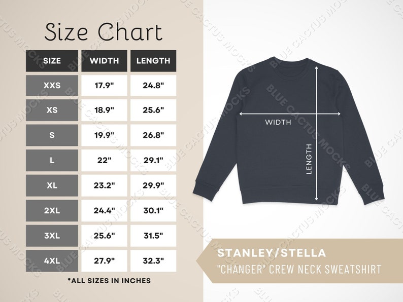 Stanley Stella Changer Size Chart, Sizing Guide for Crew Neck ...
