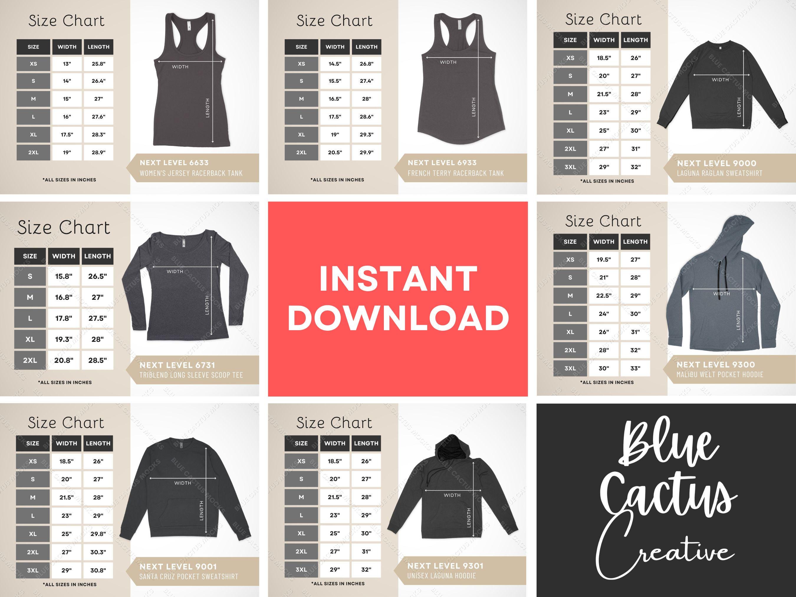 Next Level Size Chart Bundle 42 Sizing Guide Options for 3600, 5080 ...