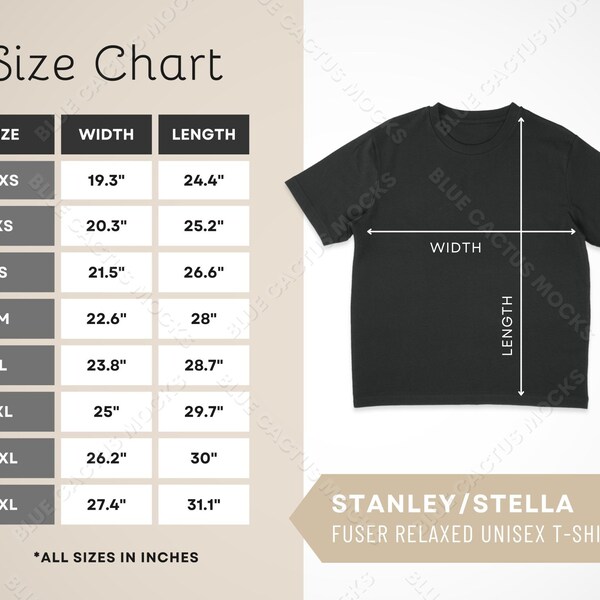 Stanley Stella Sttu755 Size Chart - Etsy