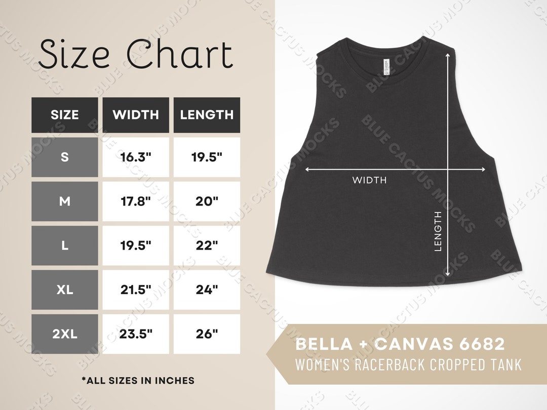 Bella Canvas 6682 Size Chart, Sizing Guide for Womens Racerback Cropped ...