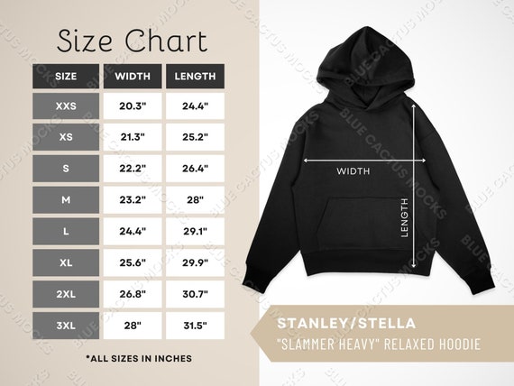 Stanley Stella Slammer Heavy Size Chart Sizing Guide for - Etsy