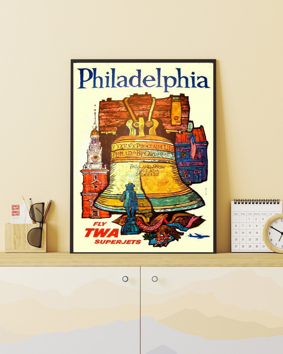 Vintage Airways Aviation Poster, Philadelphia. Fly Twa Superjets. Retro ...