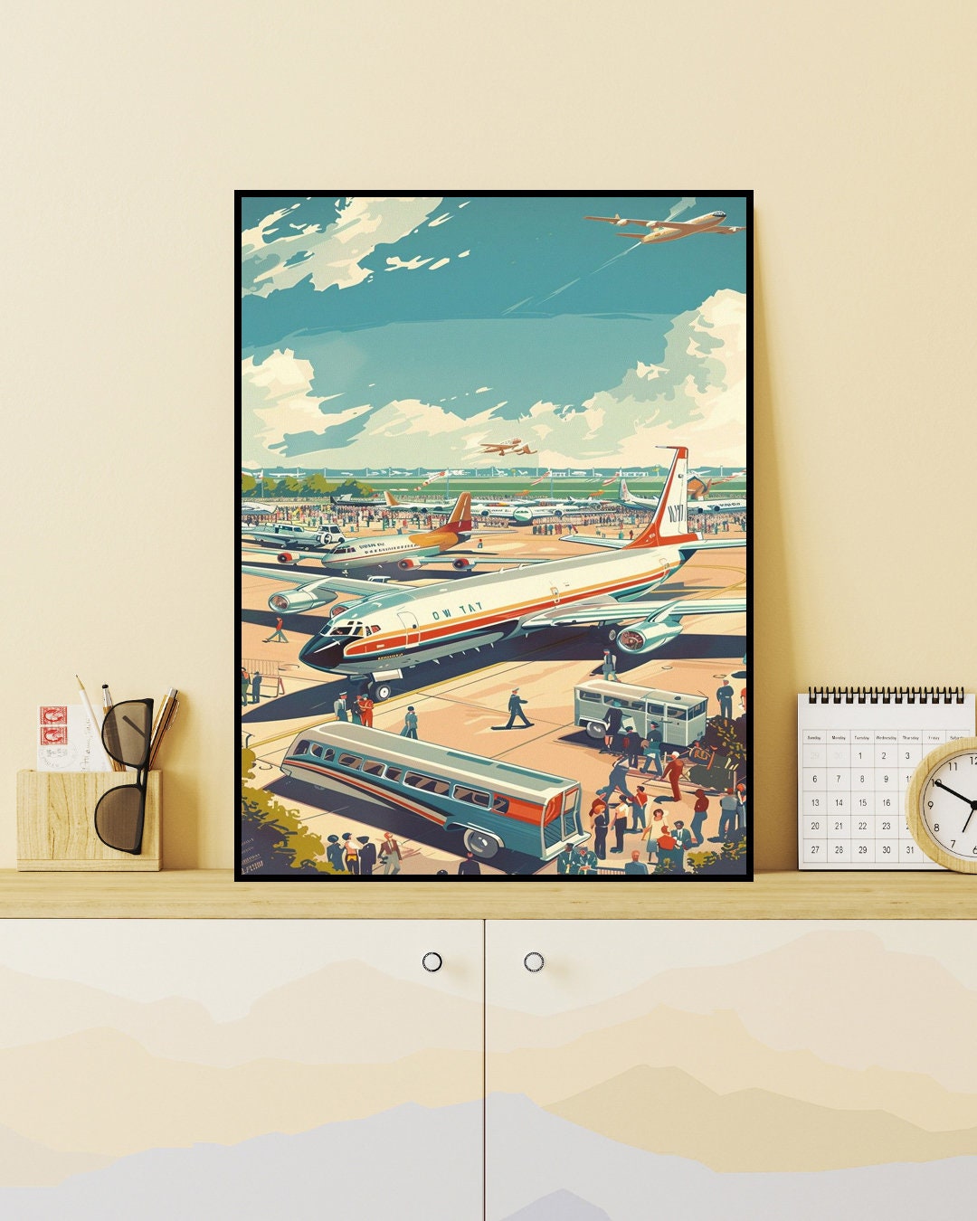 Airport Departure Scene Wall Poster. Featuring an Illustration of a ...