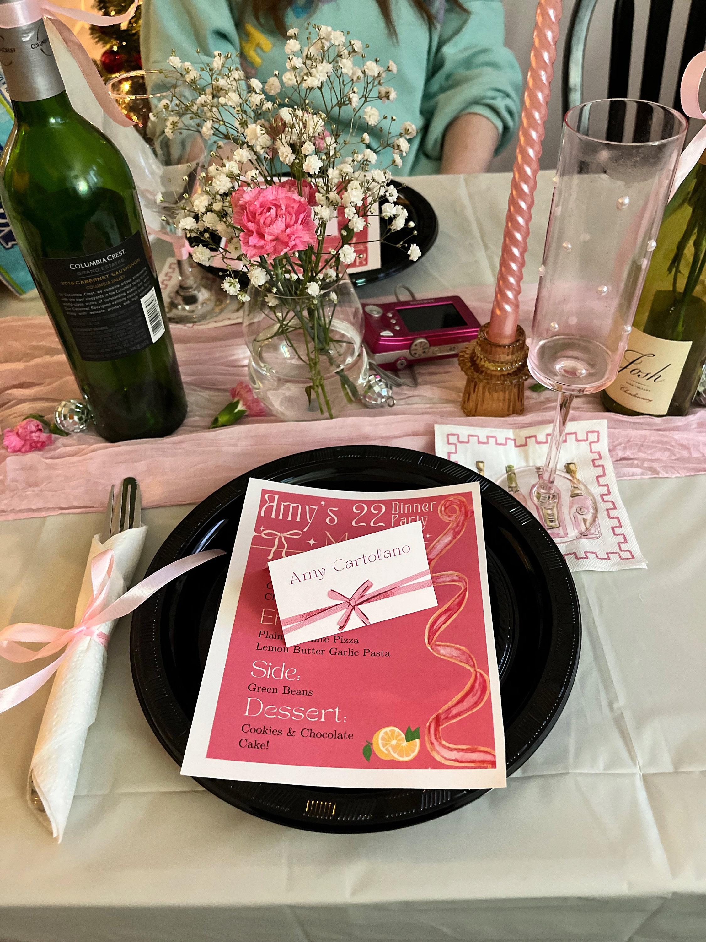 Pink Bow Dinner Party Editable Menu Template - Birthday/hosting/garden ...