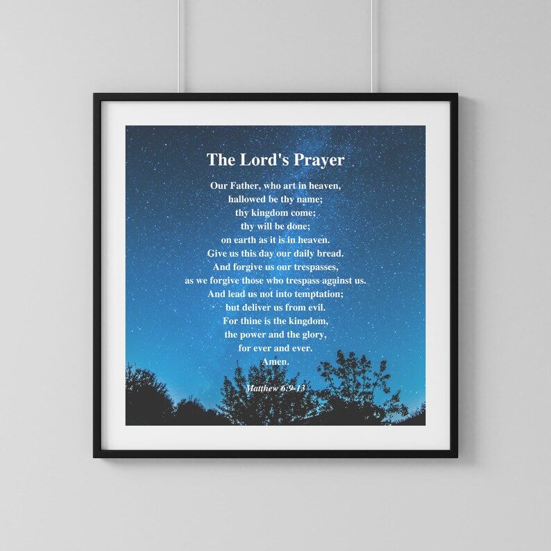 Printable Christian Wall Art, the Lord's Prayer, Blue Night Sky - Etsy