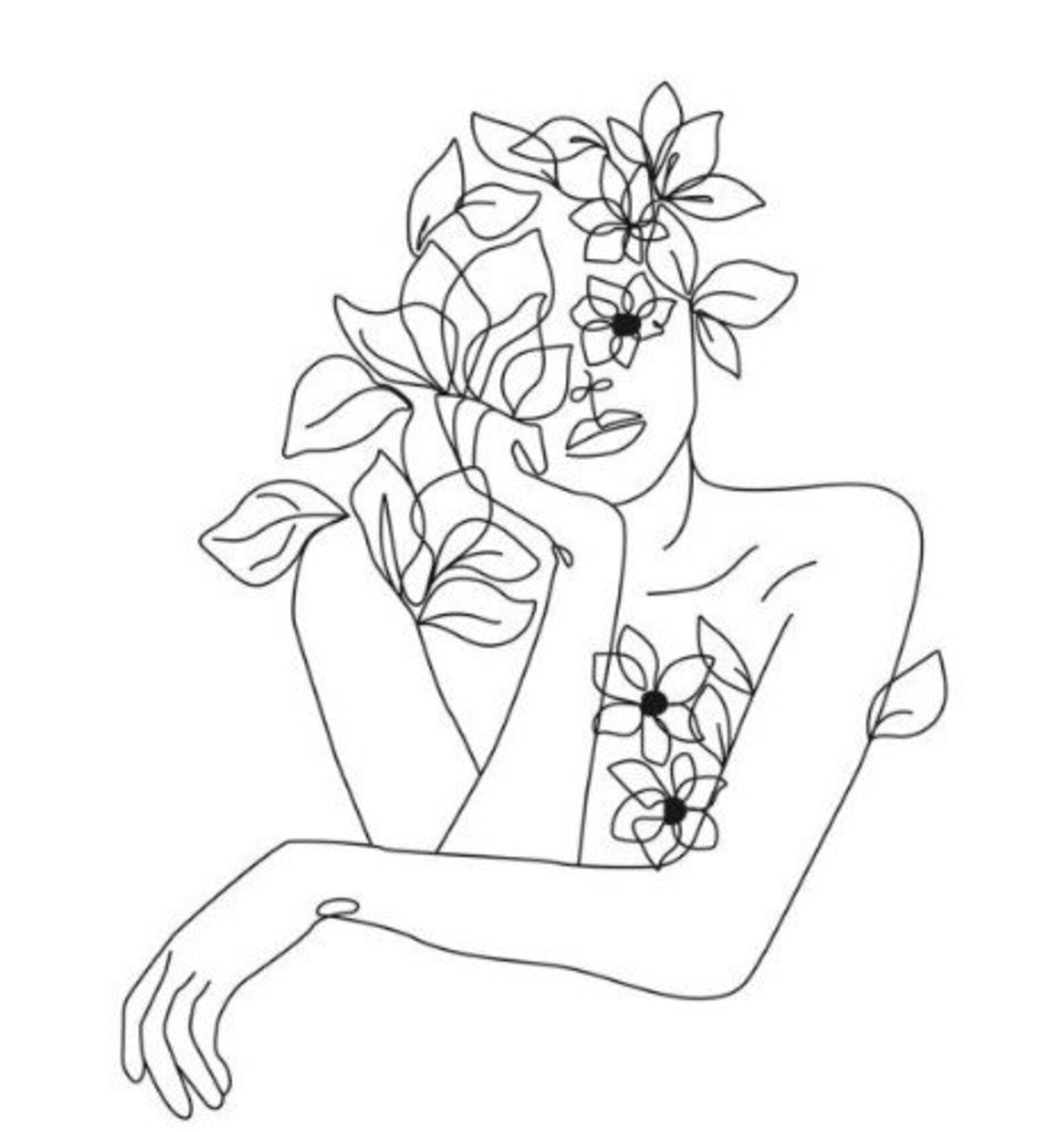 Woman Body With Flower One Line Art Drawing. Female Floral Minimalist ...