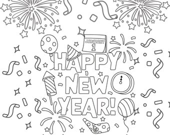 New Years Eve Coloring Pages - Etsy