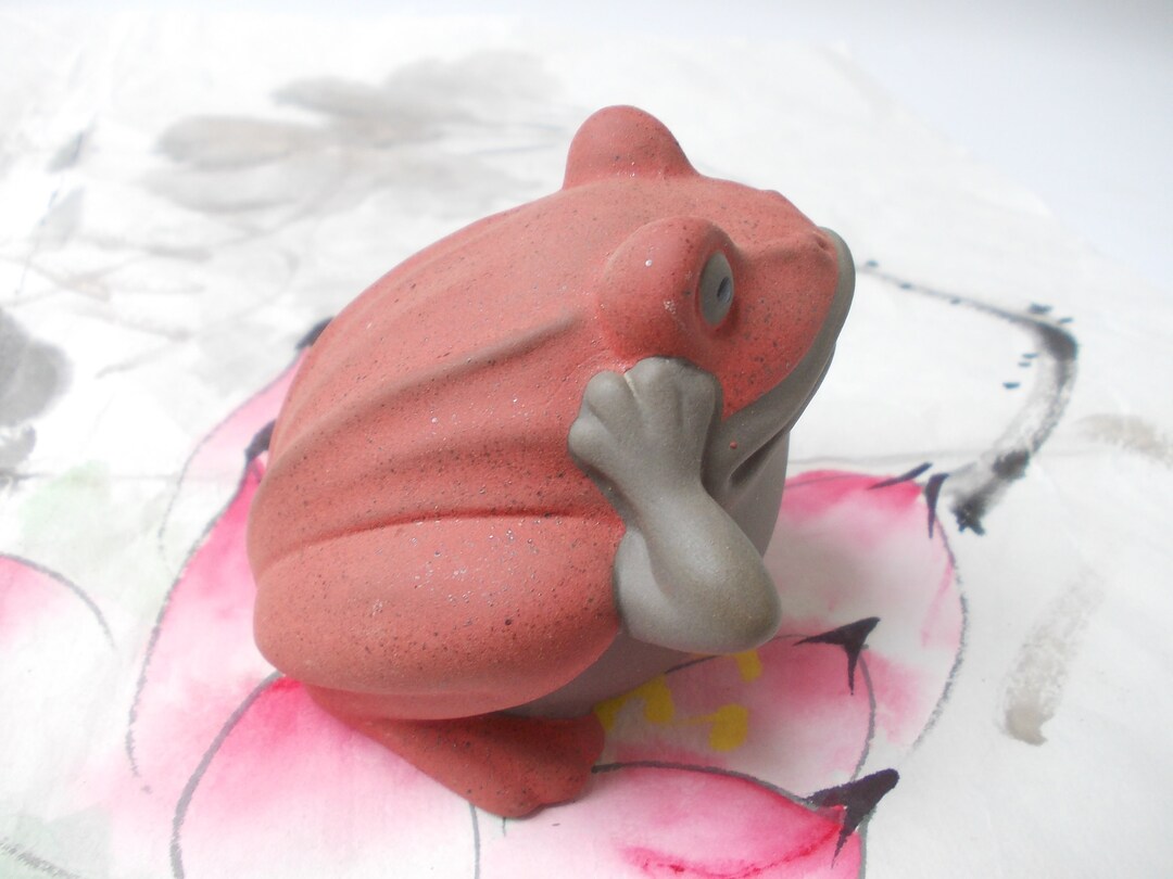 Yixing Zisha Red Frog Statue Small House Warming Gift Purple Clay Tea ...