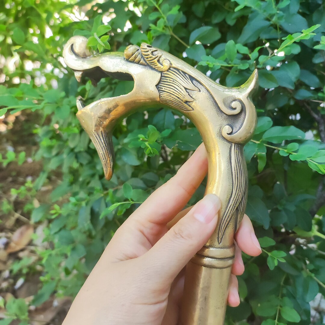 Solid Copper Dragon Head Cane Ornament Fence Tip Animal Dragon Handle ...