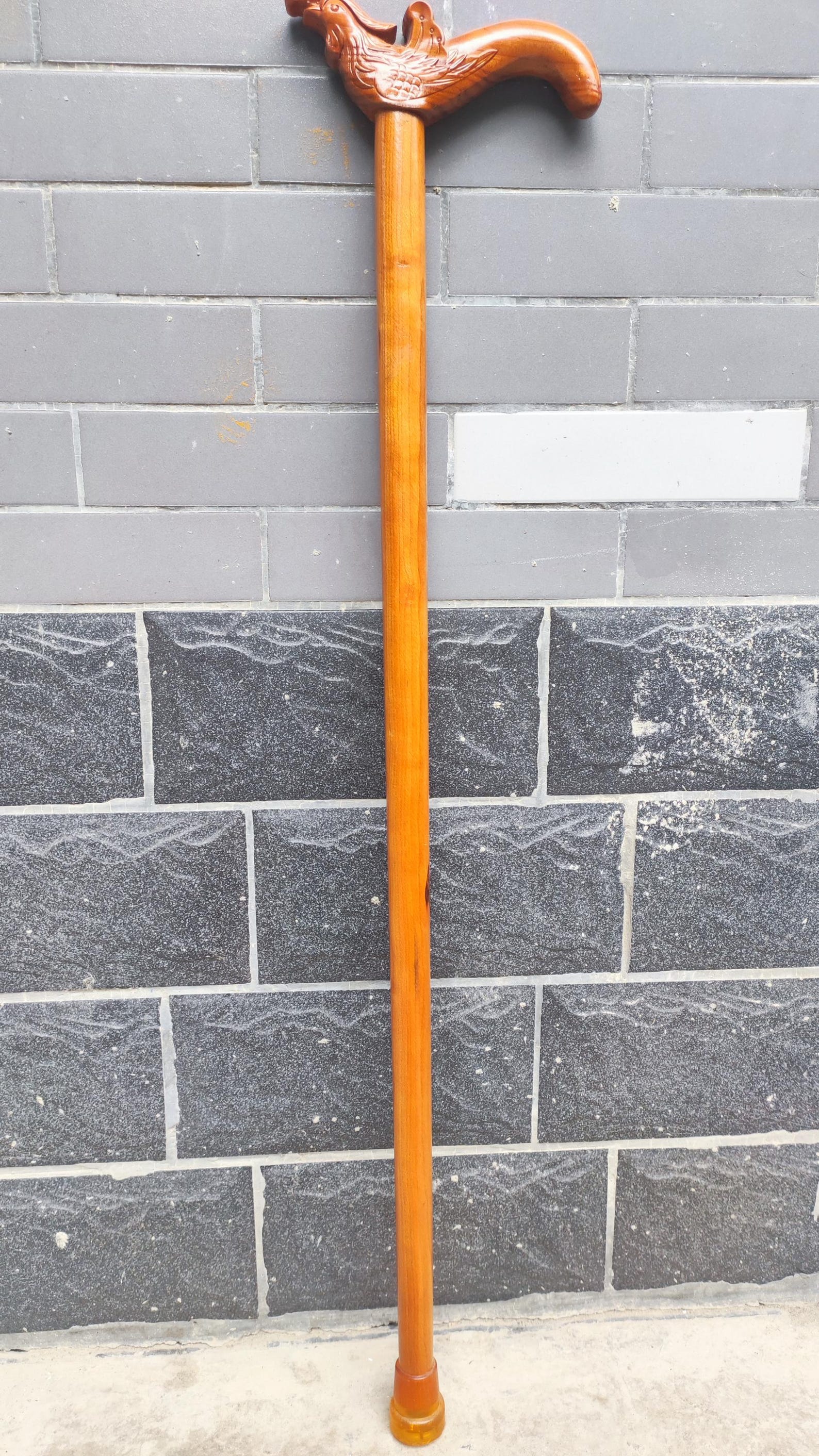 Solid Wood Vintage Bird Cane Walking Stick Hand Carved Bird Crutch Cane ...