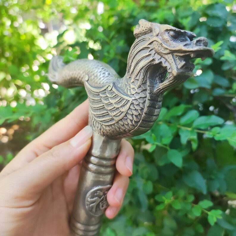 Solid Copper Dragon Head Cane Ornament Fence Tip Animal Dragon Handle ...