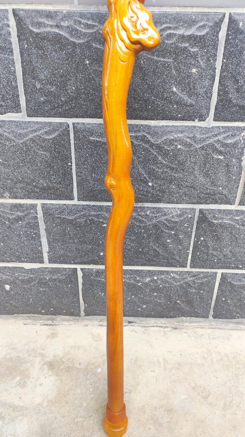 Solid Wood Carved Flowers Cane Walking Stick Hand Carved Exquisite ...