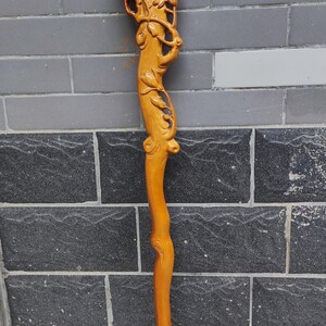 Solid Wood Carved Flowers Cane Walking Stick Hand Carved Exquisite ...