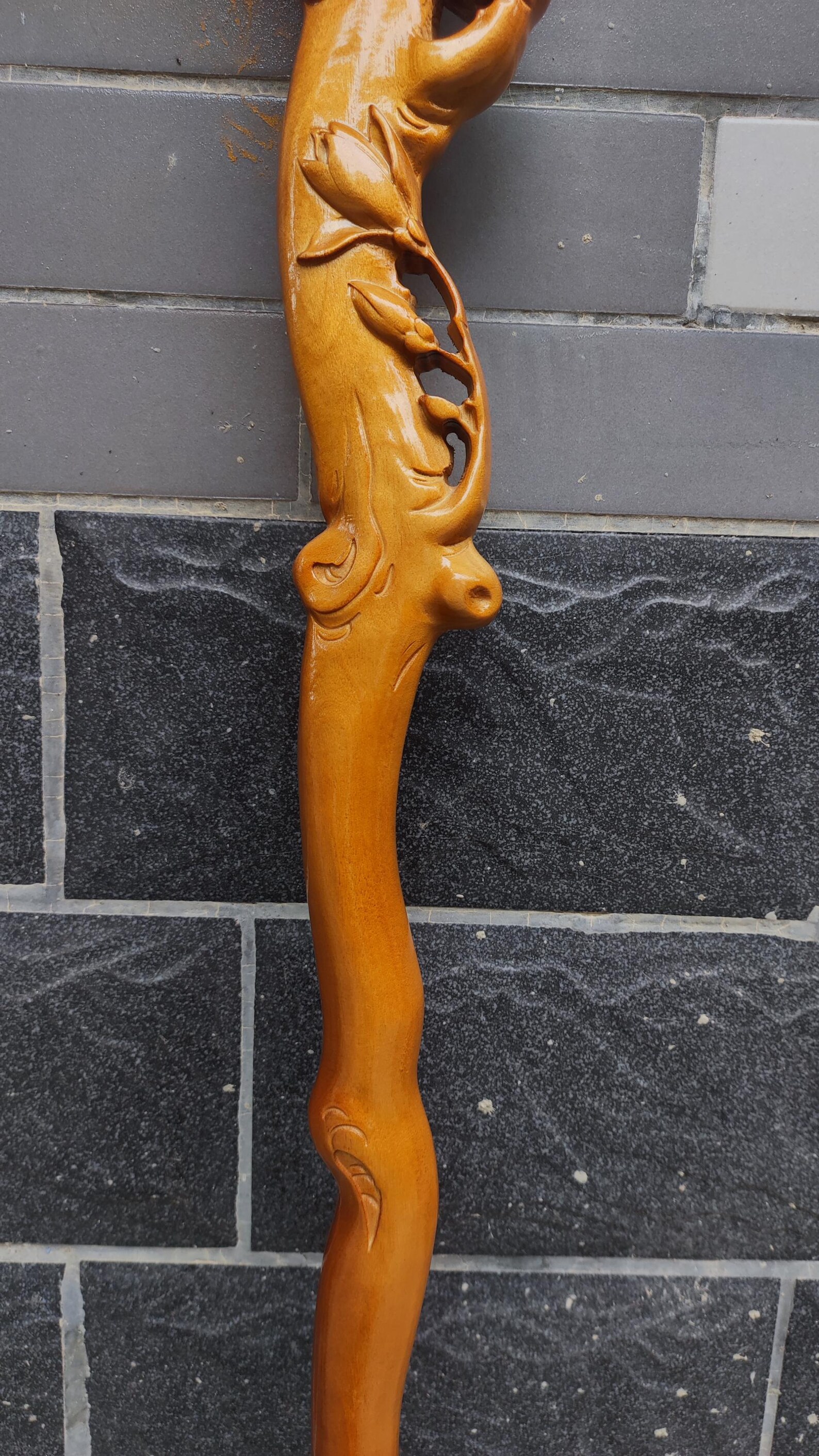 Solid Wood Carved Flowers Cane Walking Stick Hand Carved Exquisite ...