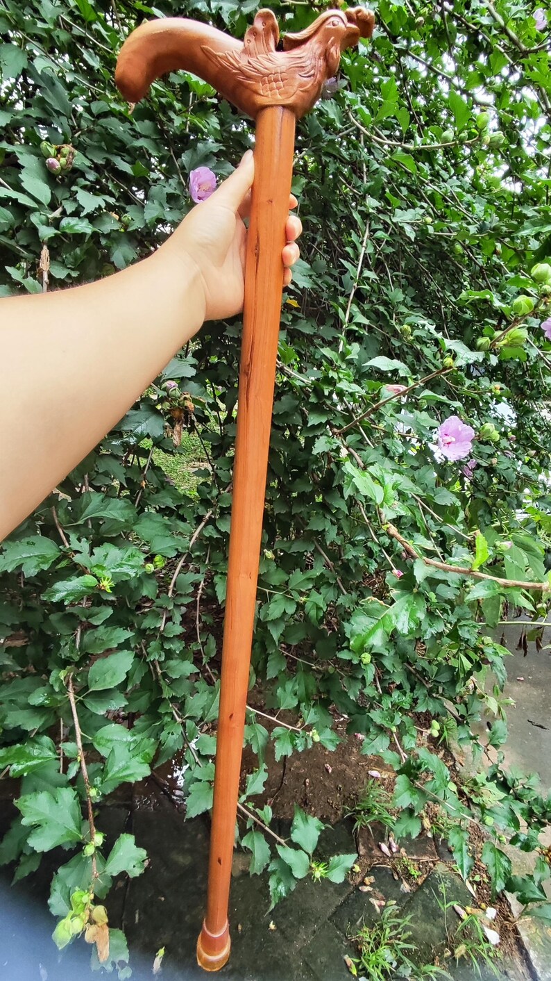 Solid Wood Vintage Bird Cane Walking Stick Hand Carved Bird Crutch Cane ...
