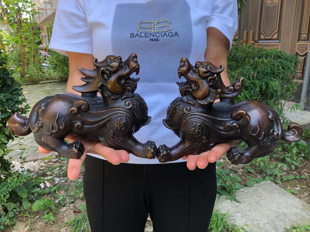 VTG Antique Pair of Brozen Feng Shui Pixiu Kei Loons Dragon Heavenly ...