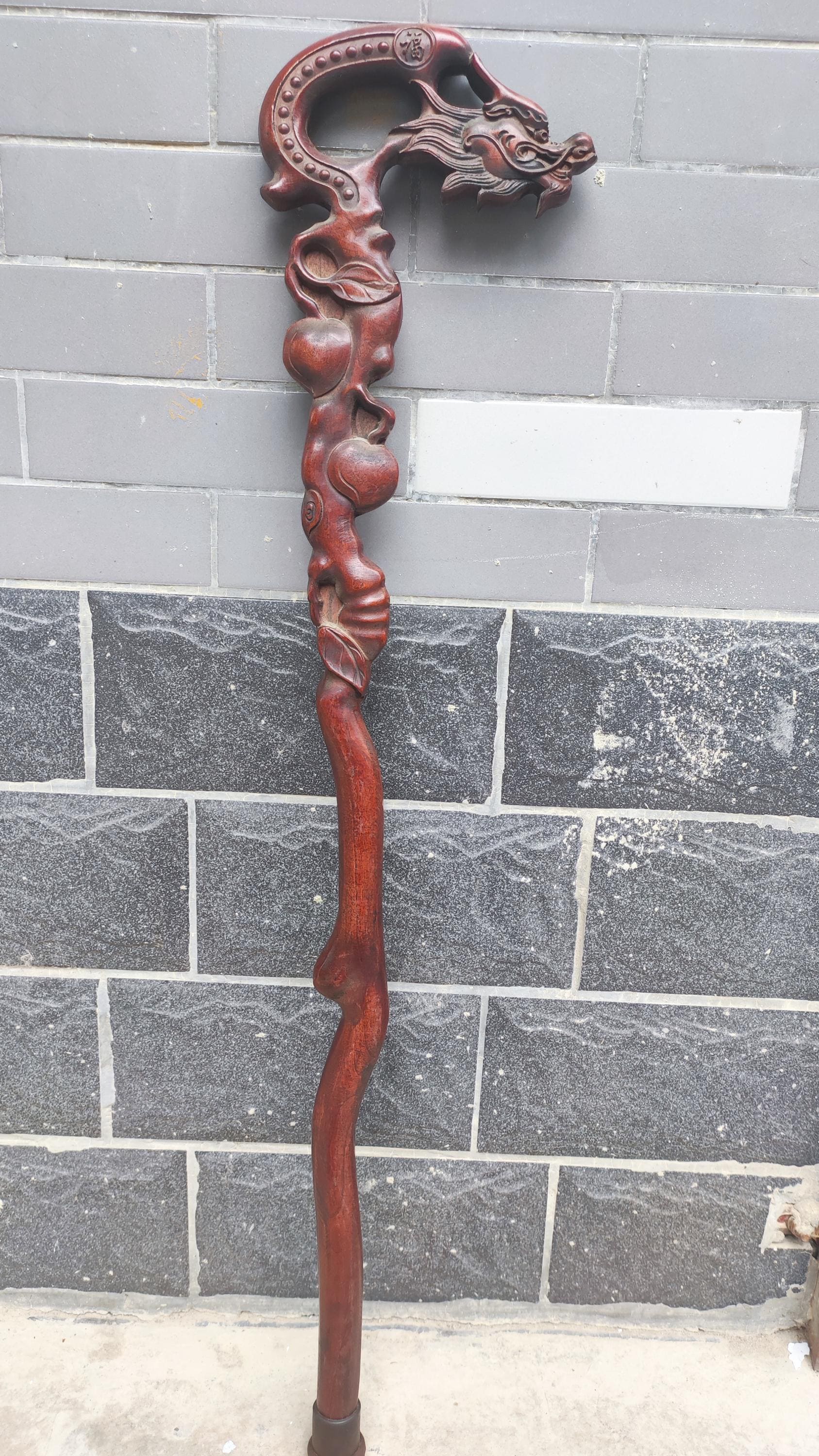 Solid Wood Vintage Dragon Cane Walking Stick Hand Carved Fine Dragon ...