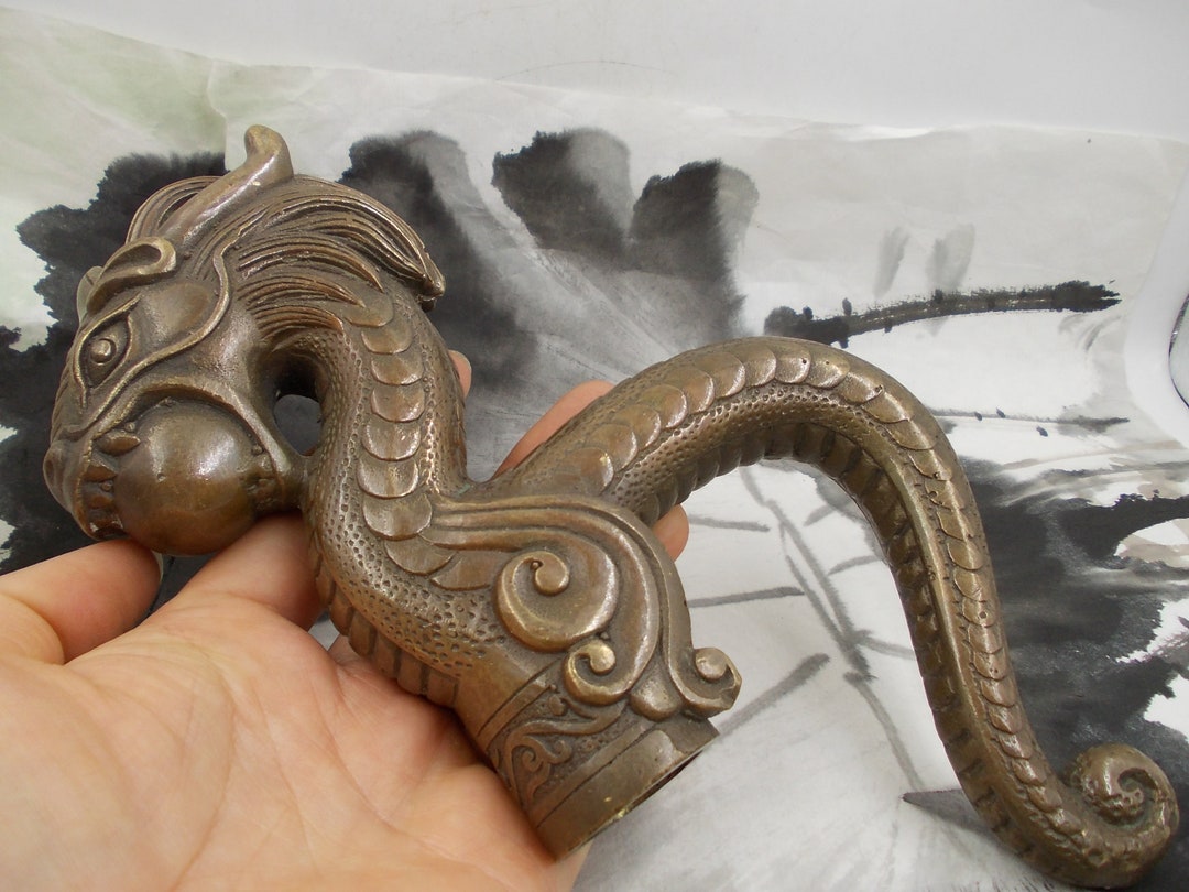 Antique Brass Dragon Design Head Handle Only for Wooden Walking Stick ...