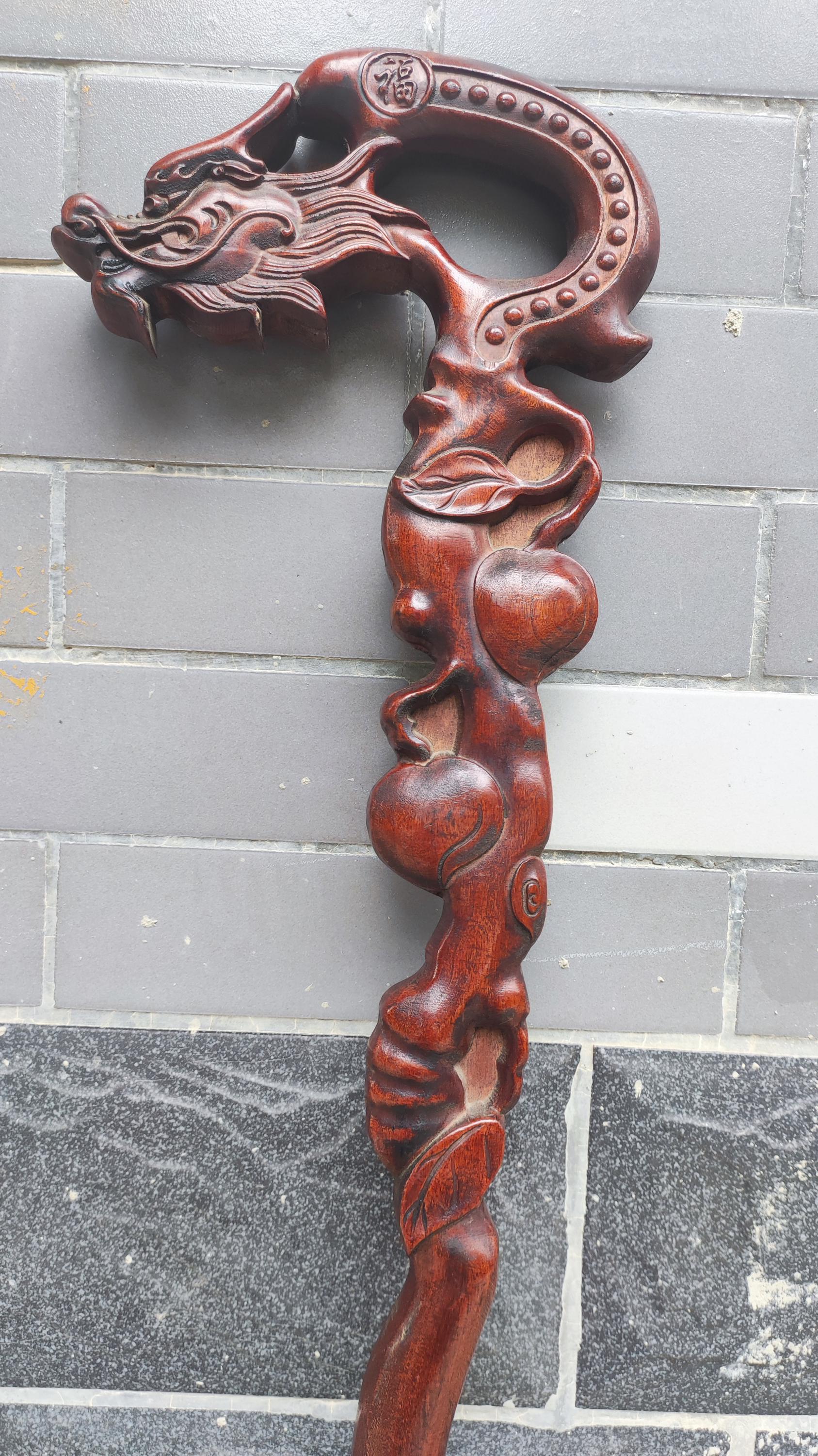 Solid Wood Vintage Dragon Cane Walking Stick Hand Carved Fine Dragon ...