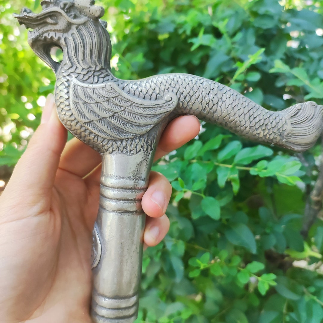 Solid Copper Dragon Head Cane Ornament Fence Tip Animal Dragon Handle ...