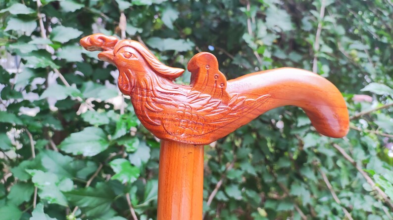 Solid Wood Vintage Bird Cane Walking Stick Hand Carved Bird Crutch Cane ...