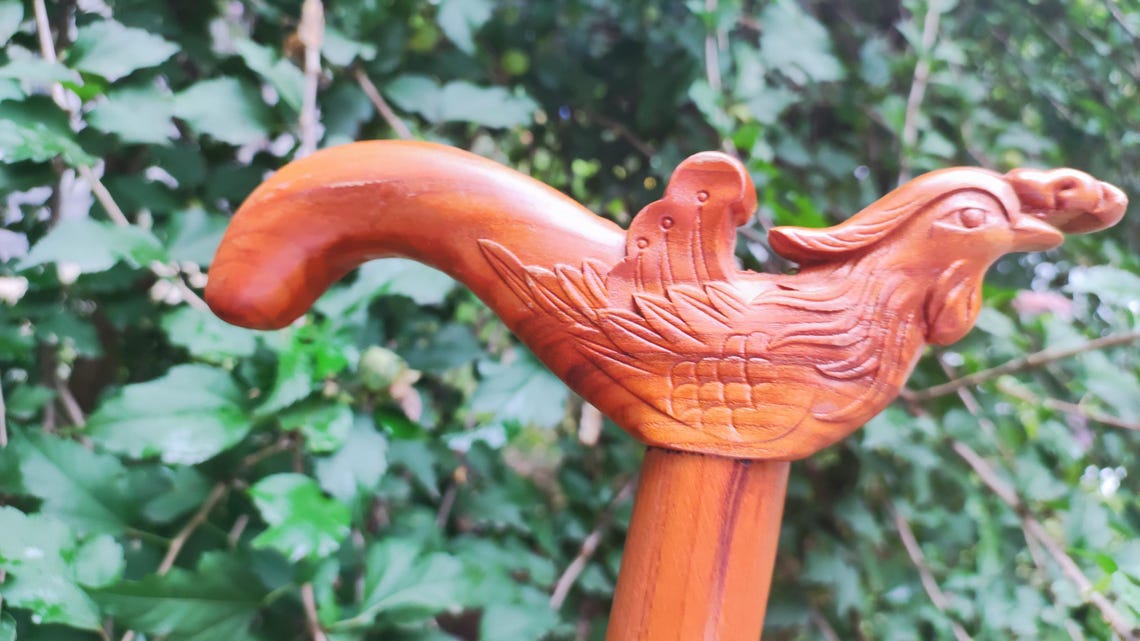 Solid Wood Vintage Bird Cane Walking Stick Hand Carved Bird Crutch Cane ...